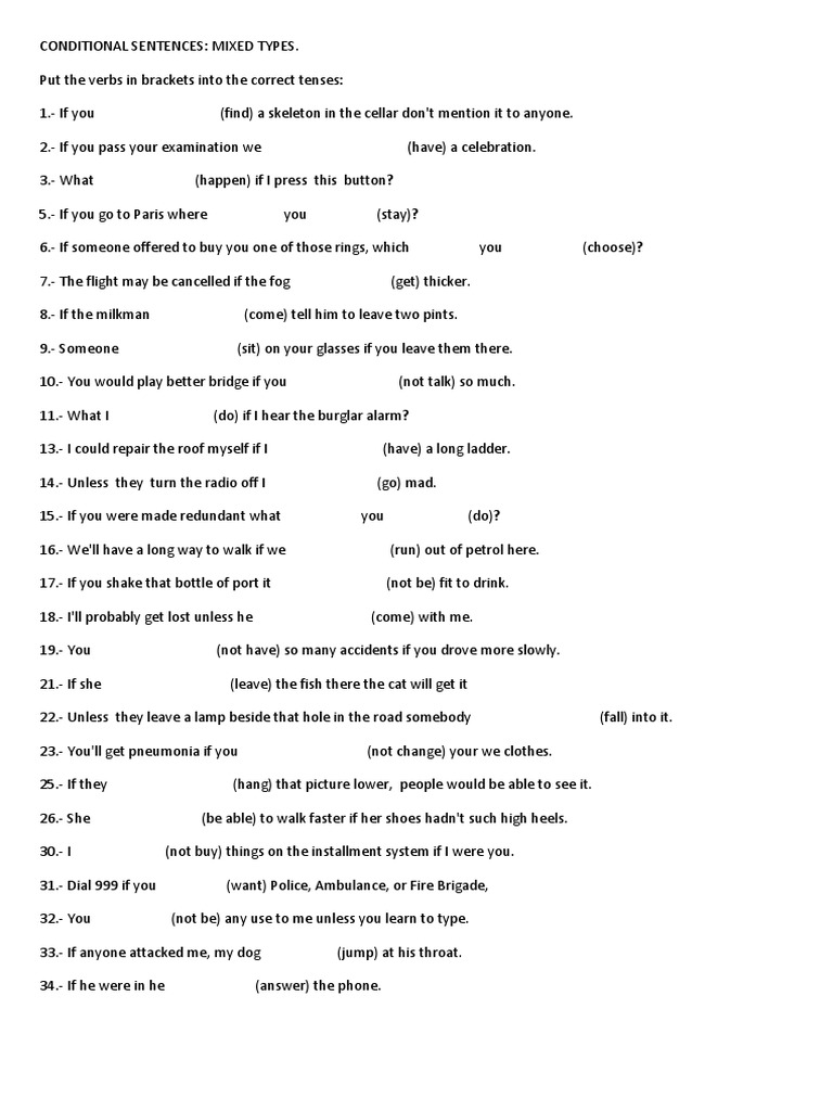 Conditional Sentences Mixed Type 0 1 2 | PDF
