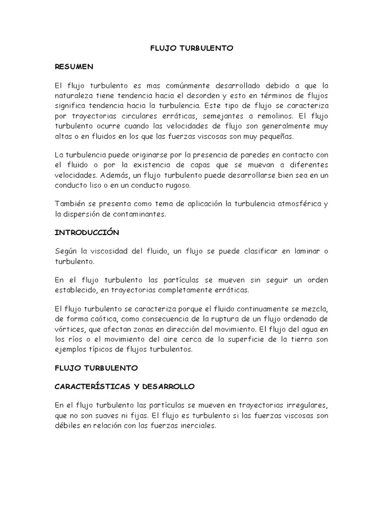 Flujo Turbulento | PDF | Numero Reynolds | Flujo laminar