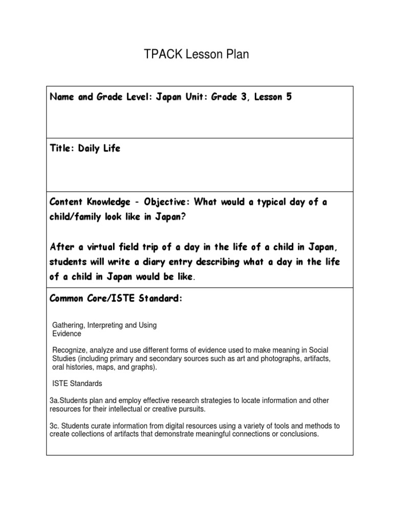 TPACK Lesson Plan | PDF | Classroom | Educational Assessment