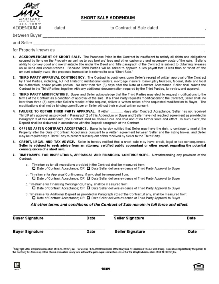 Short Sale Addendum | PDF | Short (Finance) | Mortgage Law