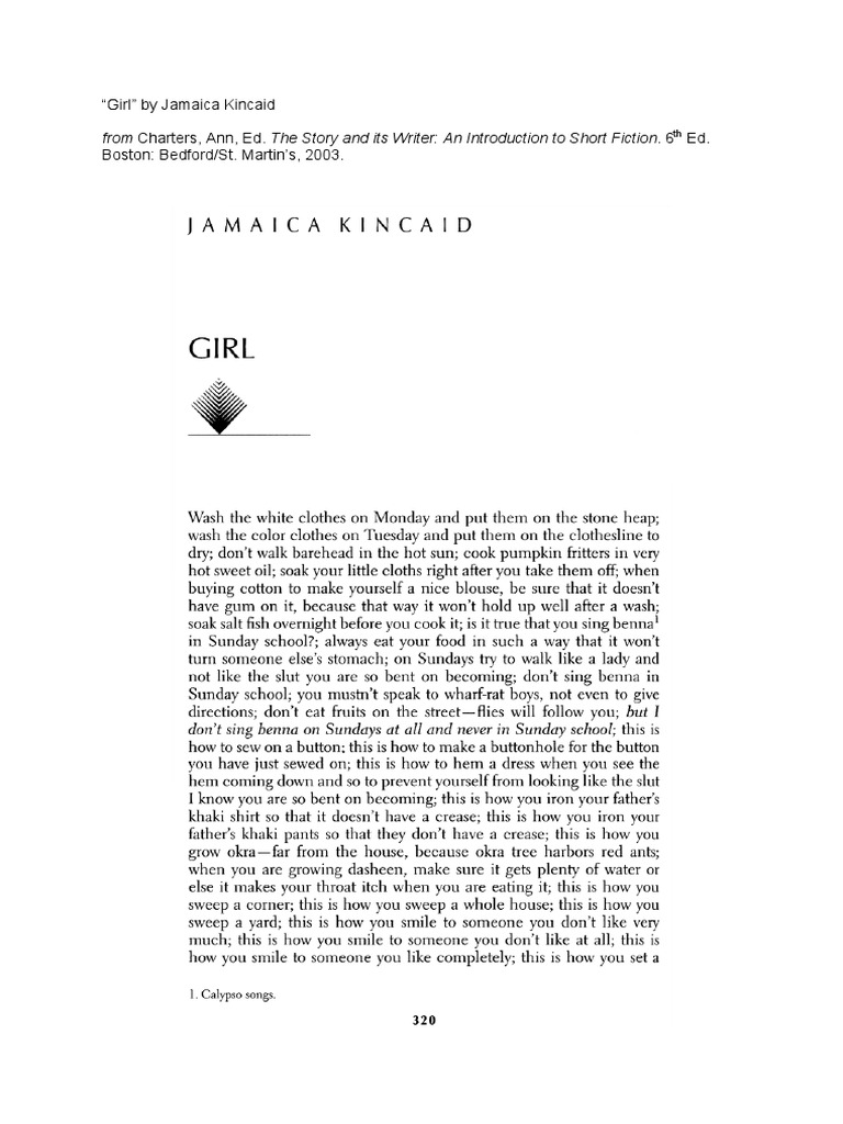 Girl - Jamaica Kincaid PDF | PDF
