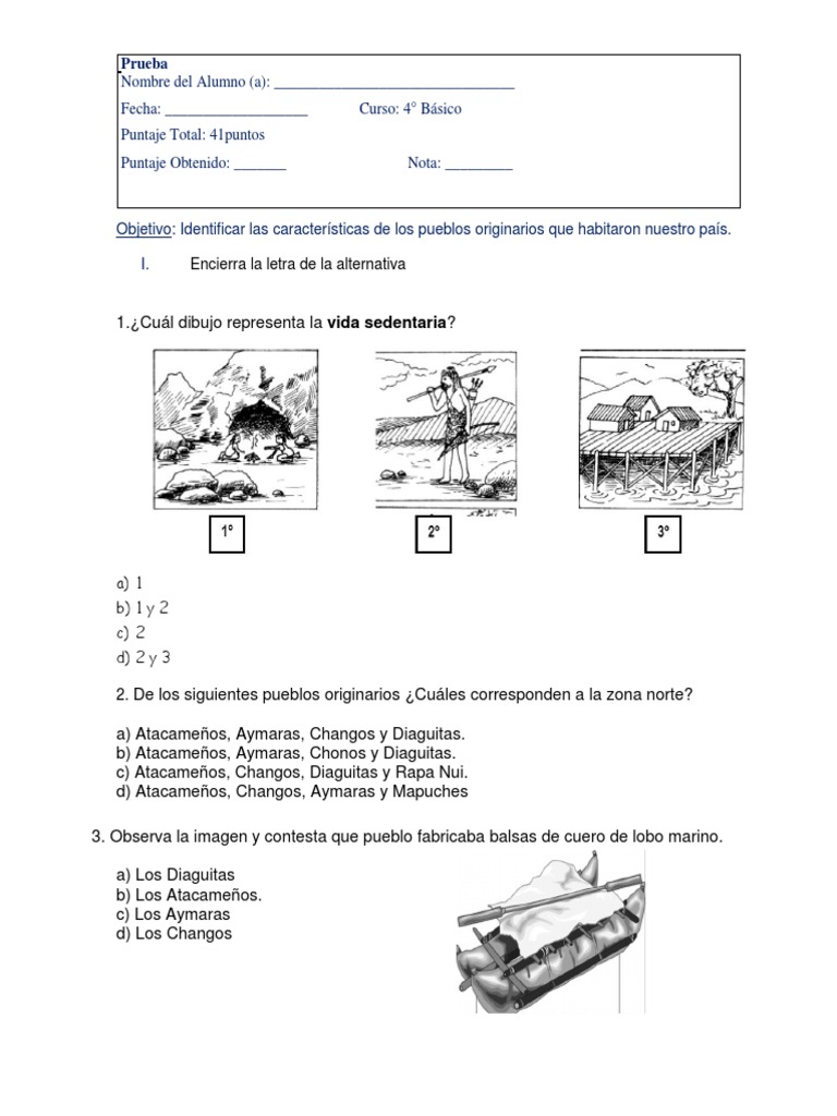 Prueba Pueblos Originarios 4 | PDF | Chile | Pueblos Indígenas de las ...