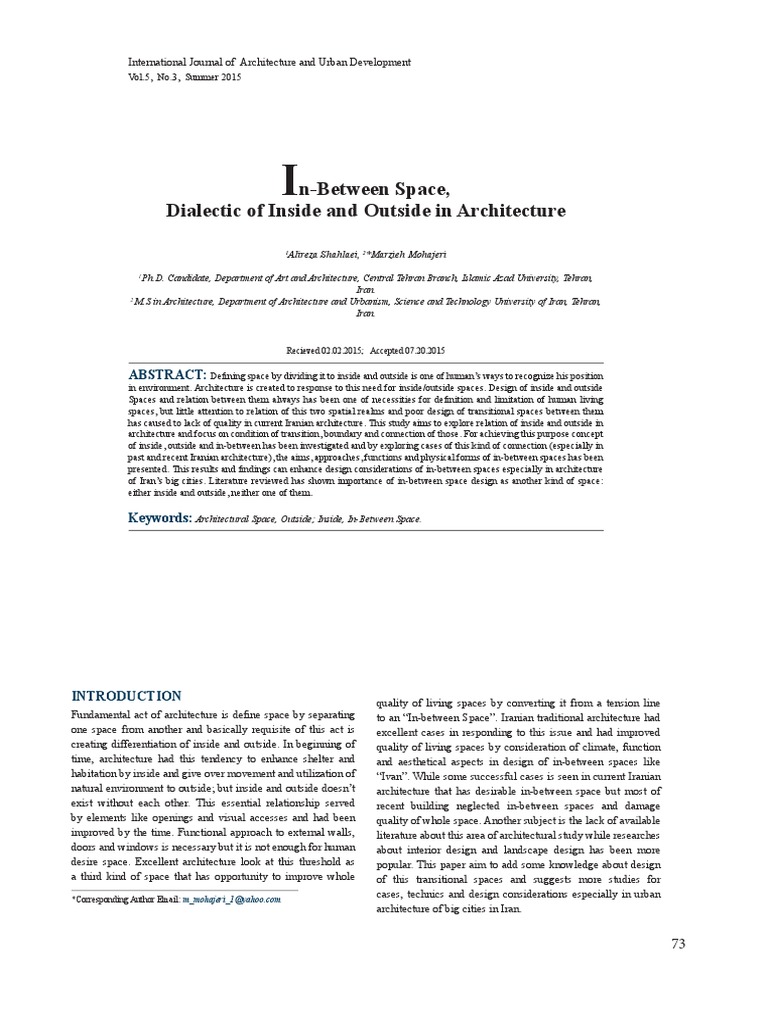Exploring The Relationship Between Inside And Outside Spaces And The