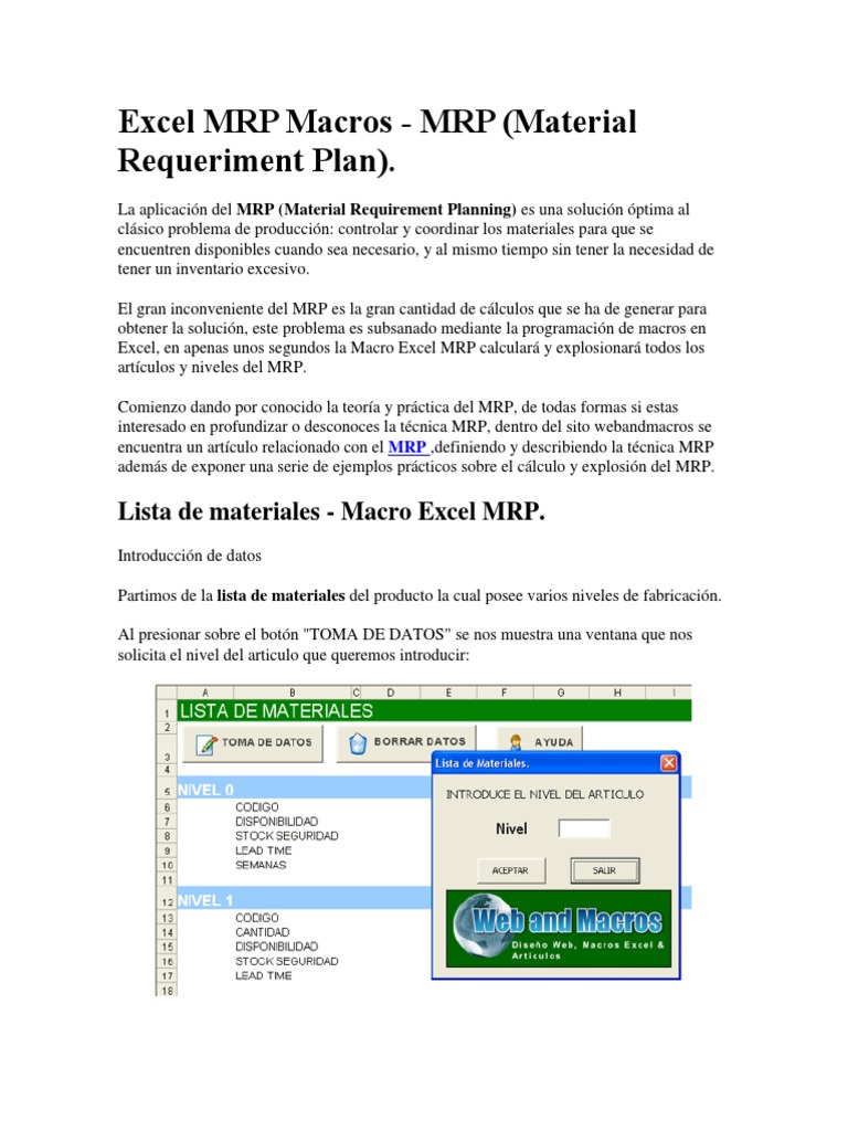 Excel MRP Macros | PDF | Macro (informática) | Microsoft Excel