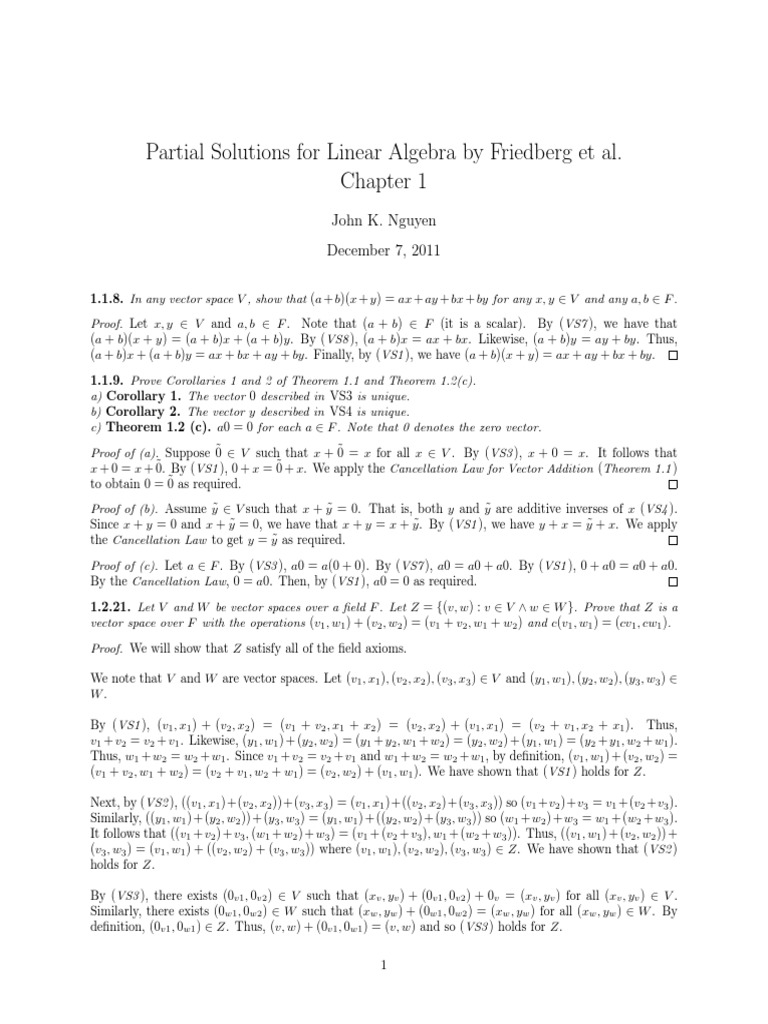 Linalg Friedberg Solutions PDF | PDF | Basis (Linear Algebra) | Linear Subspace