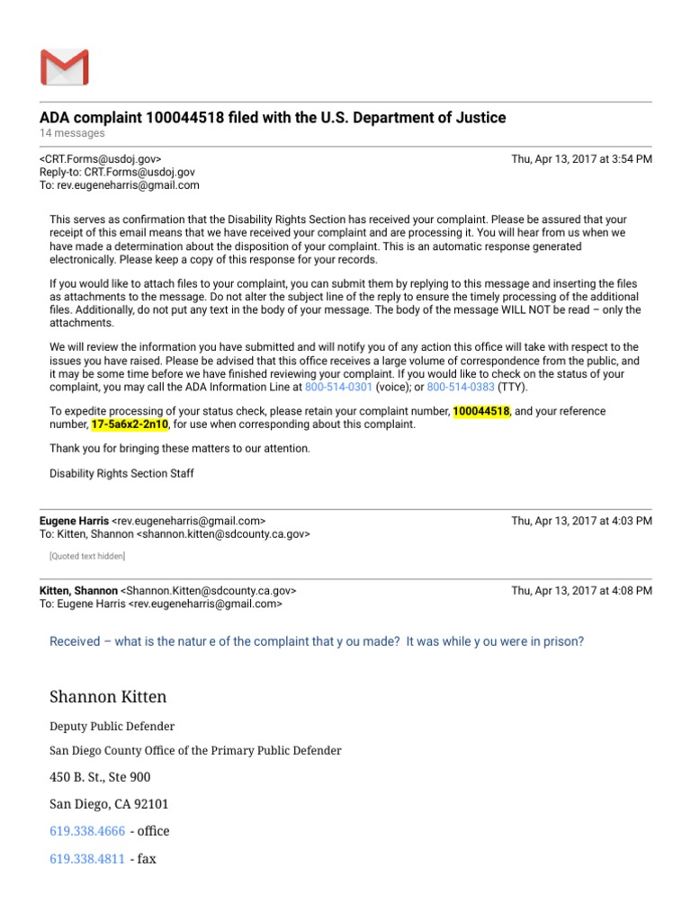 Gmail - ADA Complaint 100044518 Filed With the U.S. Department of ...