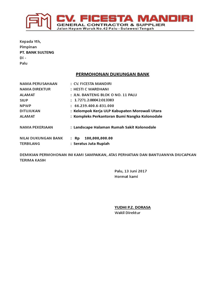 Permohonan Duk Bank Ficesta | PDF