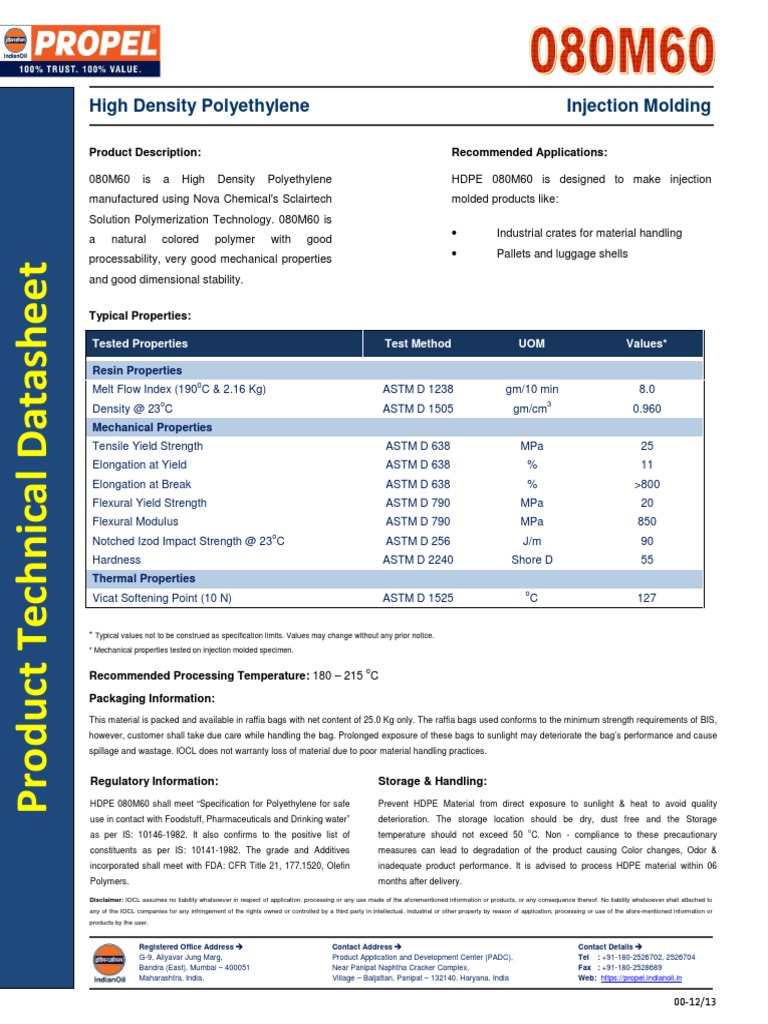 Hdpe 080M60 | PDF | Polyethylene | Chemical Substances