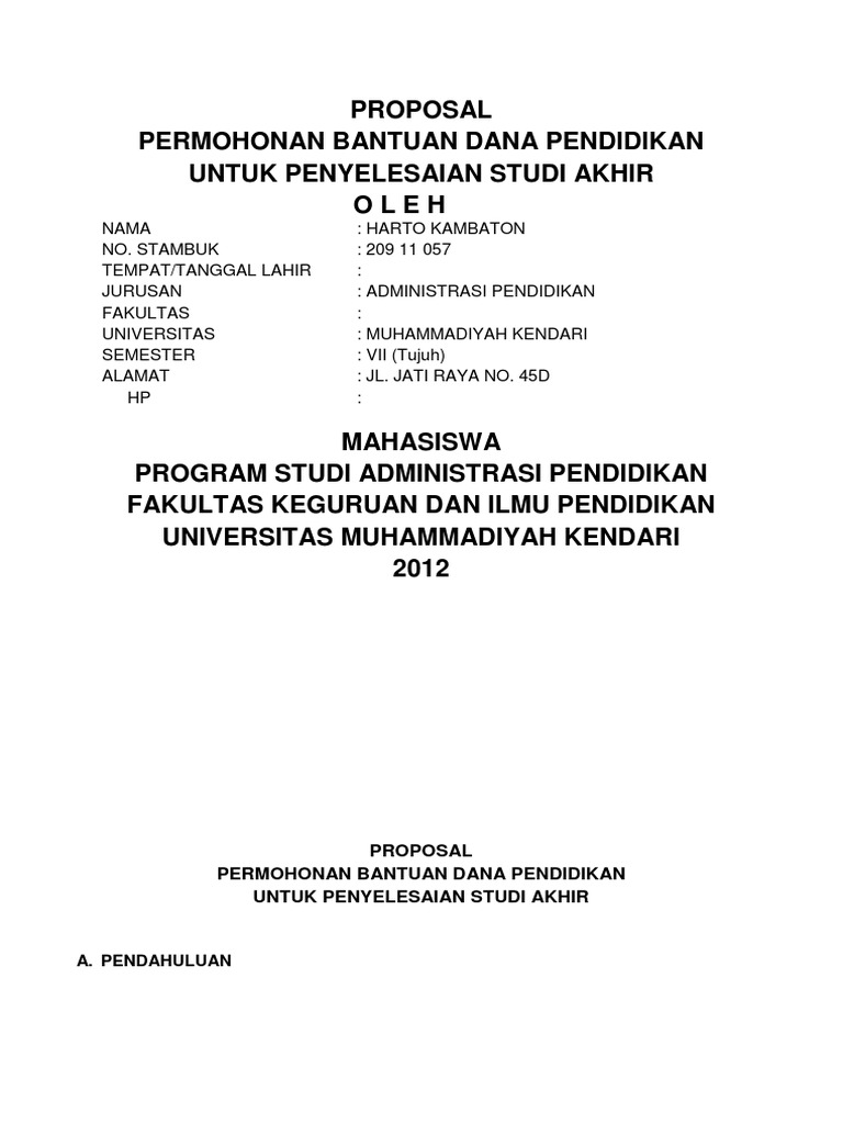 CONTOH PROPOSAL Bantuan Biaya Studi Akhir | PDF