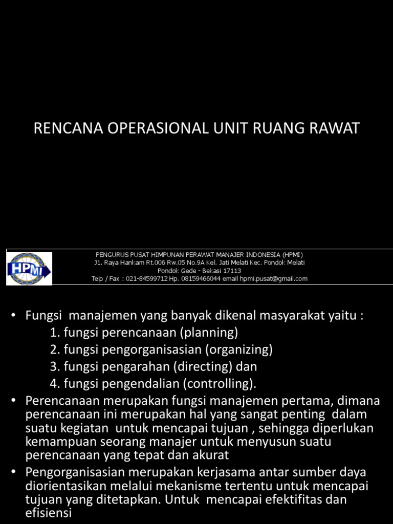 Rencana Operasional Unit Ruang Rawat | PDF | Bisnis