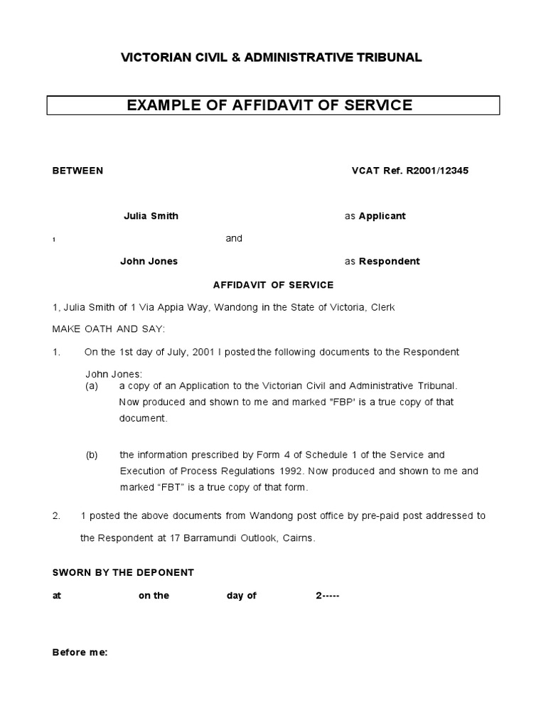 Affidavit of Service Example for VCAT | PDF