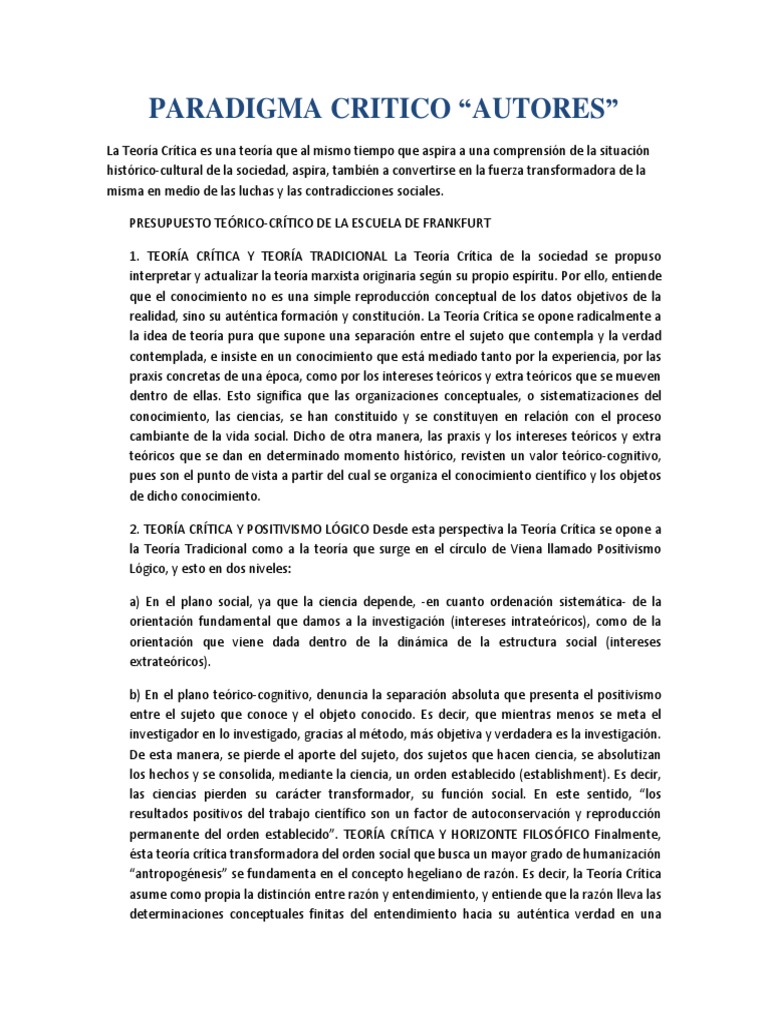 Paradigma Critico | PDF | La teoría crítica | marxismo