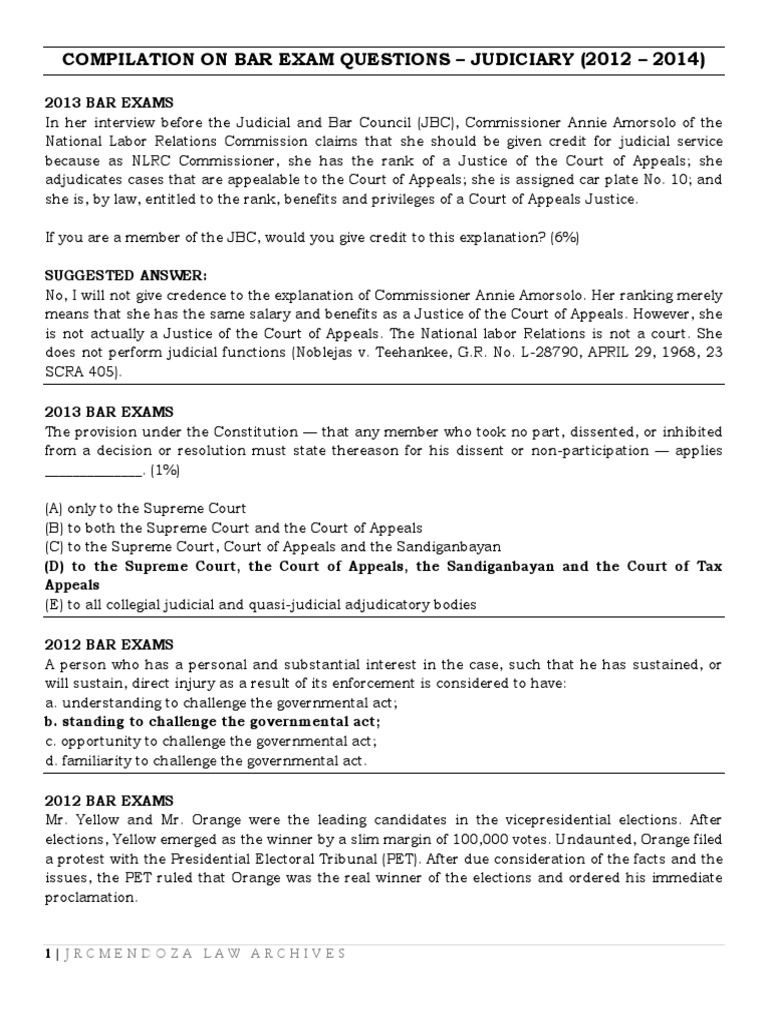 Judiciary - Bar Exam Questions | PDF | Judiciaries | Legal Education