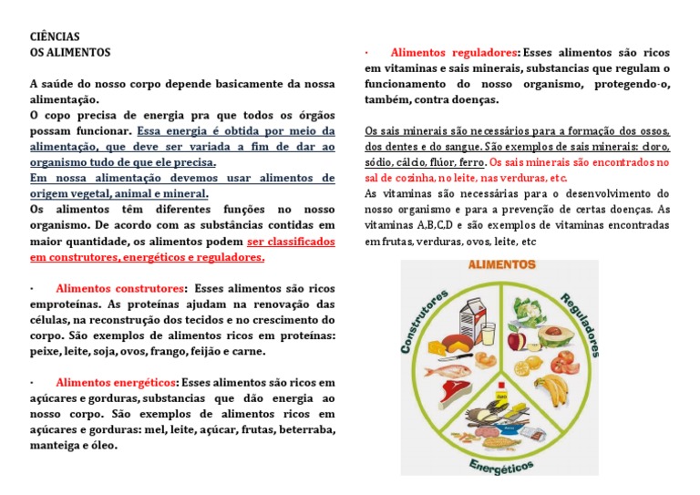 Alimentos Construtores Energeticos e Reguladores