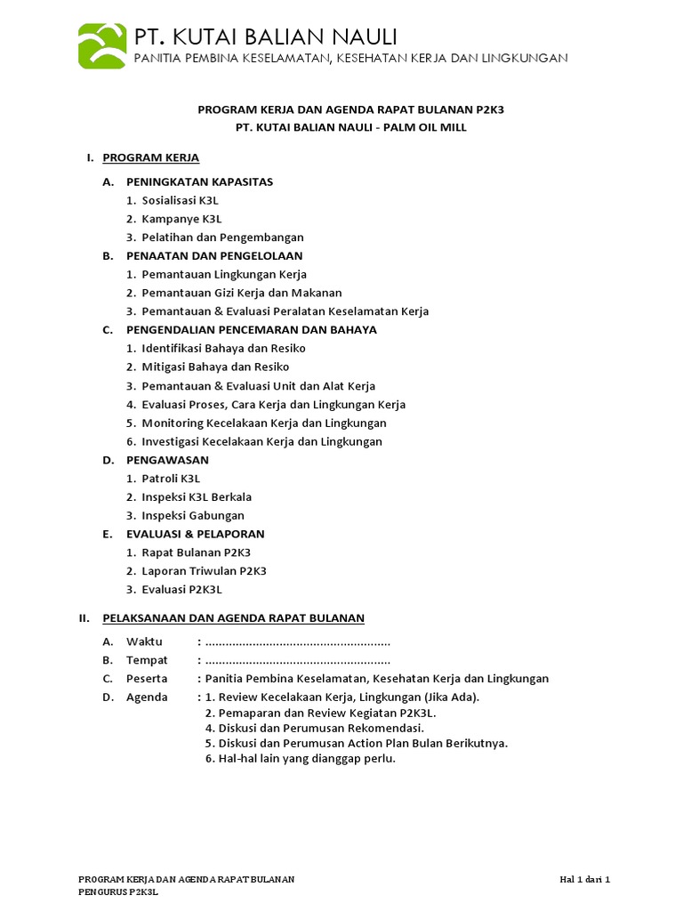 P2K3 - Program Kerja | PDF