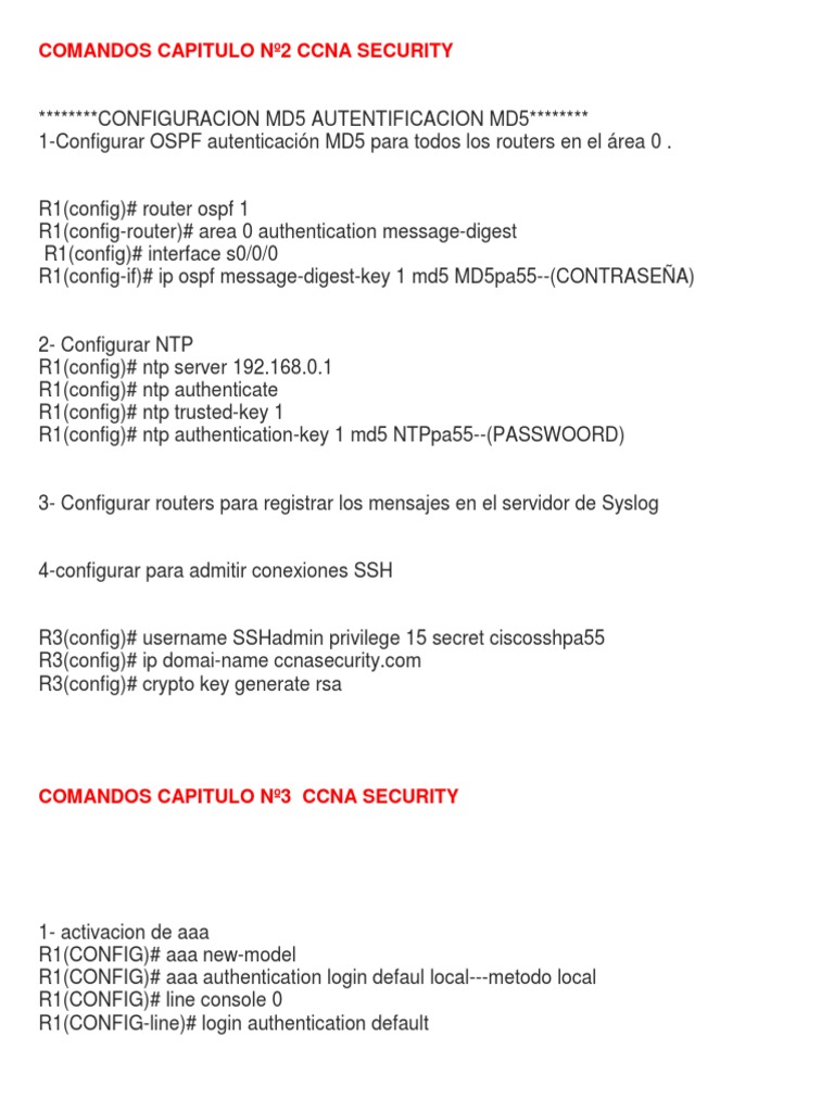 Comandos Ccna Security | PDF | Cubierta segura | Telecomunicaciones