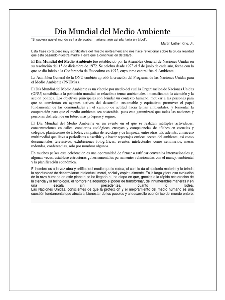 Día Mundial Del Medio Ambiente | PDF | Politica Ambiental | Política ...