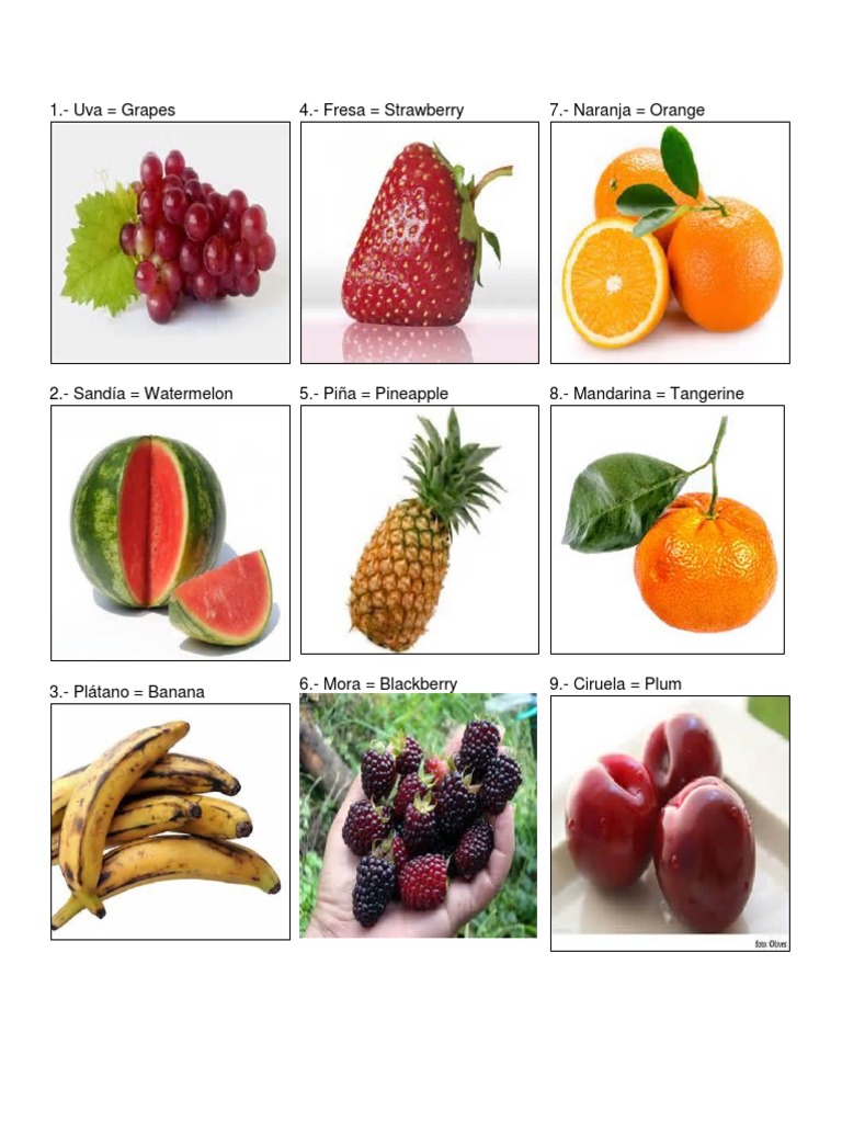 20 Frutas en Ingles y Español | PDF