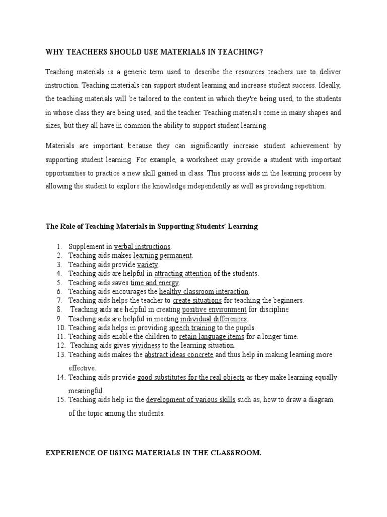 Why Teachers Should Use Materials in Teaching | PDF | Teachers | Semiotics