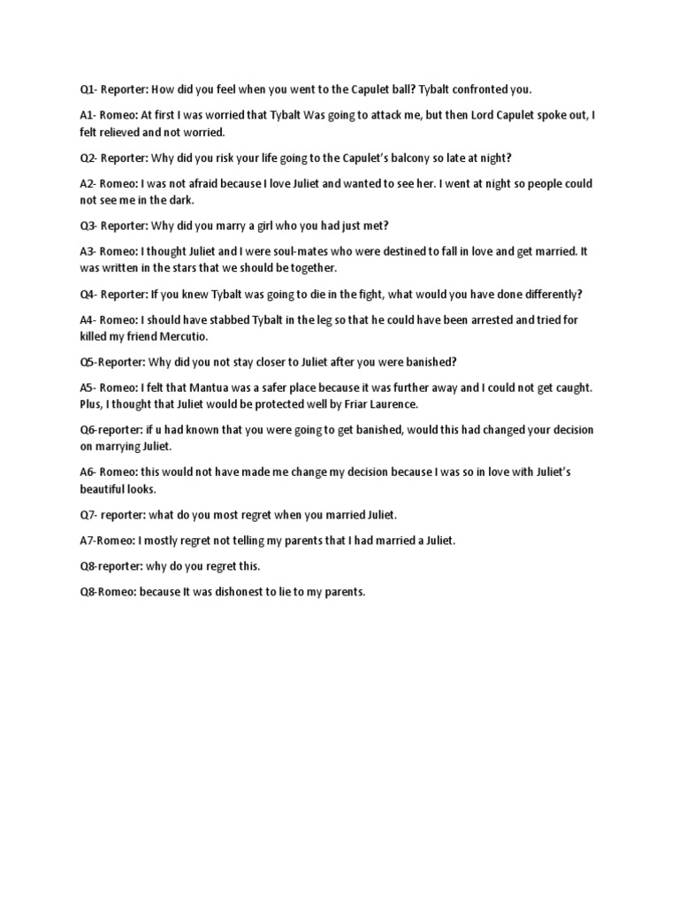 Romeo and Juliet Questions and Answers | PDF