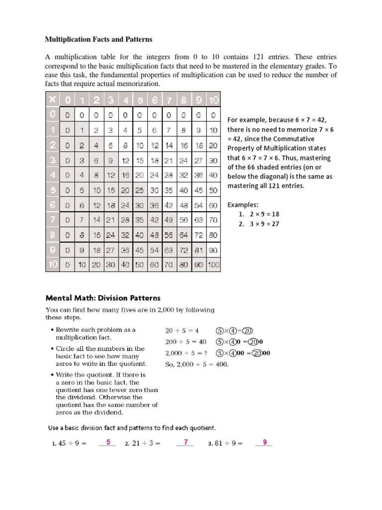 Multiplication Facts and Patterns | PDF
