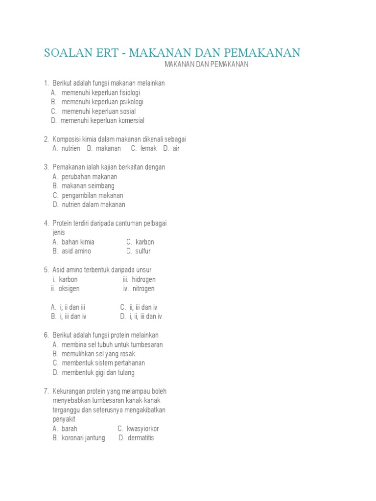Soalan Ert Makanan & Pemakanan Topikal | PDF