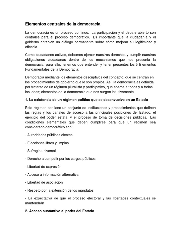 Elementos Centrales de La Democracia | Democracia | Ideologías políticas