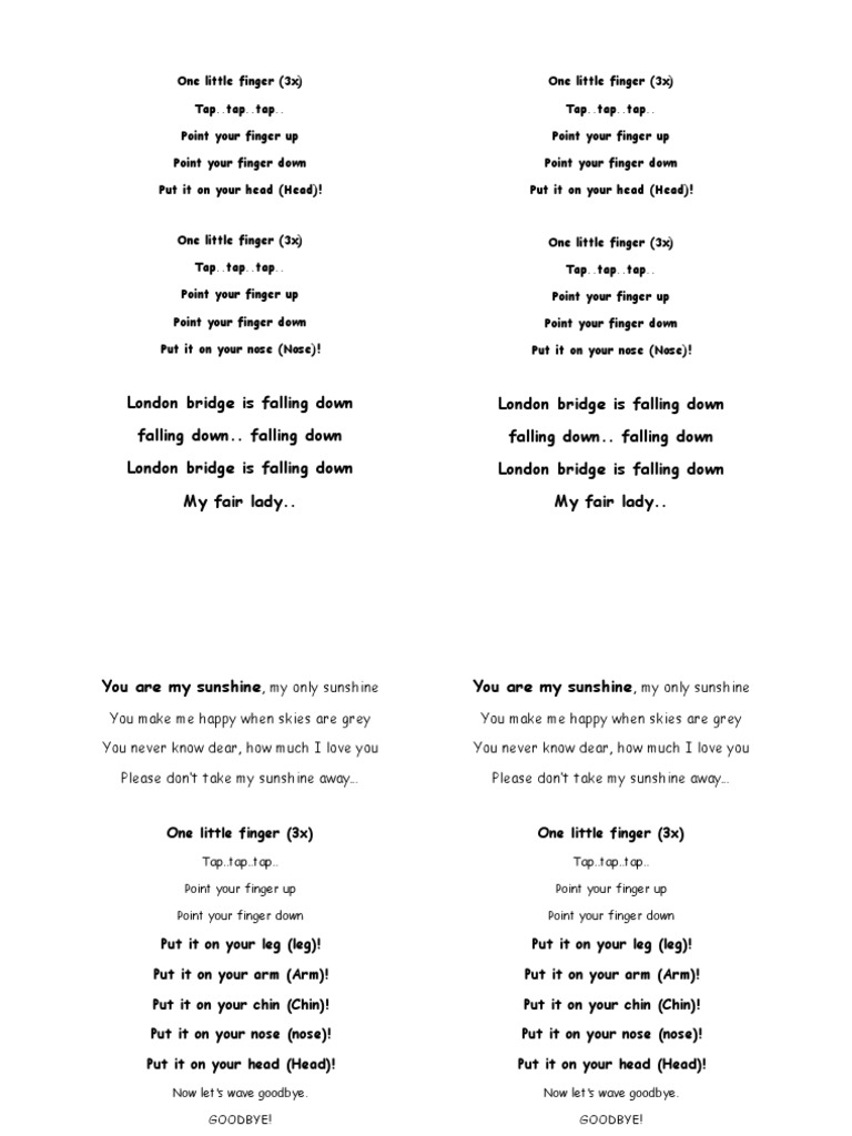 Action Songs Lyrics | PDF