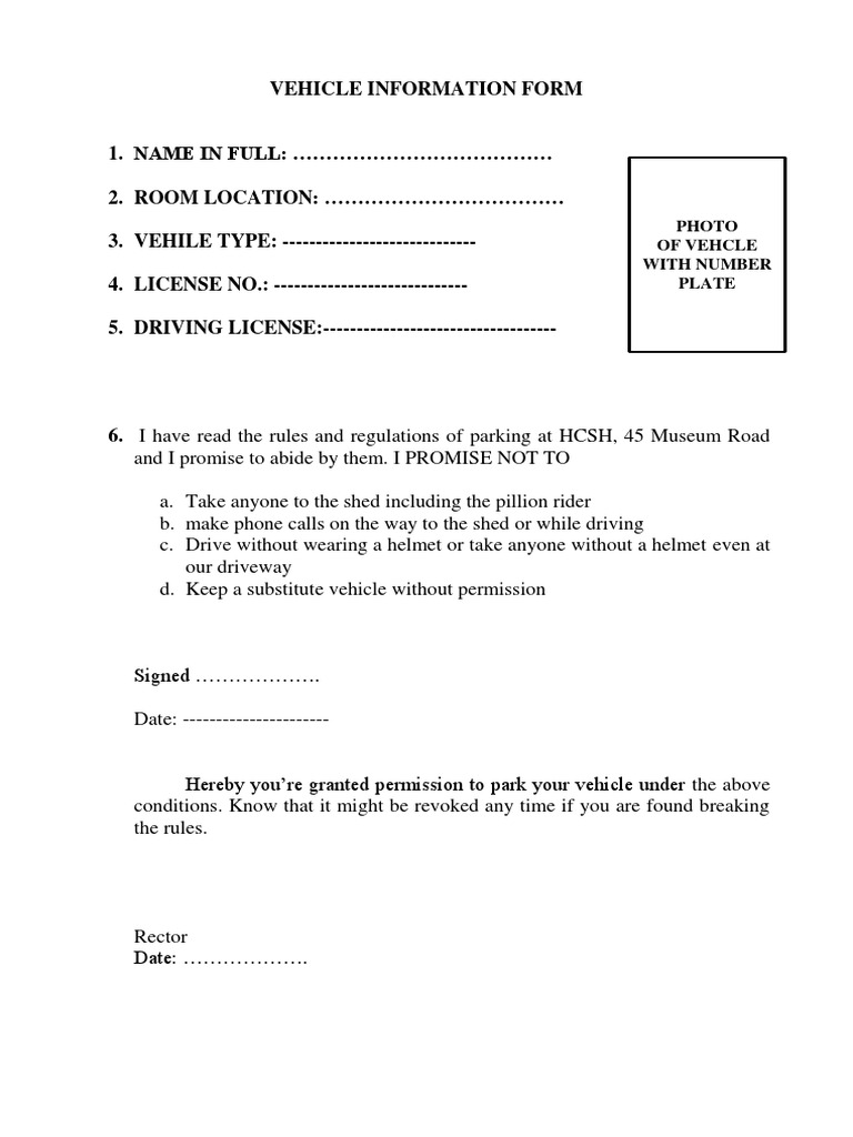 Vehicle INF Form | PDF