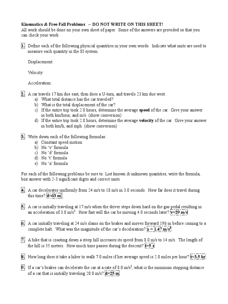 Kinematics Practice | PDF | Acceleration | Velocity