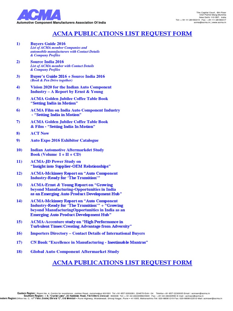 Acma List of Publications | PDF | Vehicle Industry | Automotive Industry