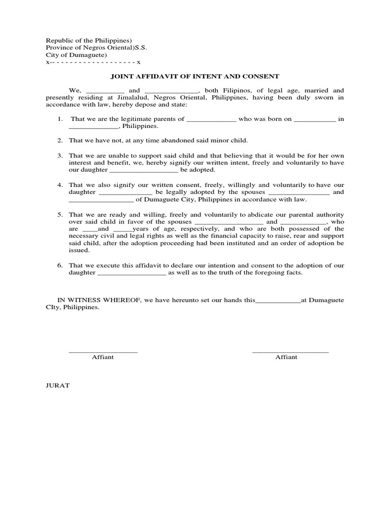 Joint Affidavit of Intent and Consent | PDF