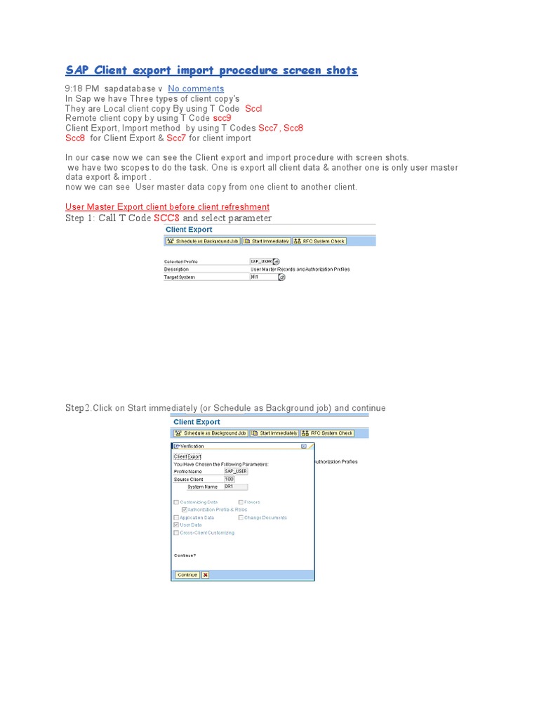 SAP Client Export Import Procedure Screen Shots | PDF