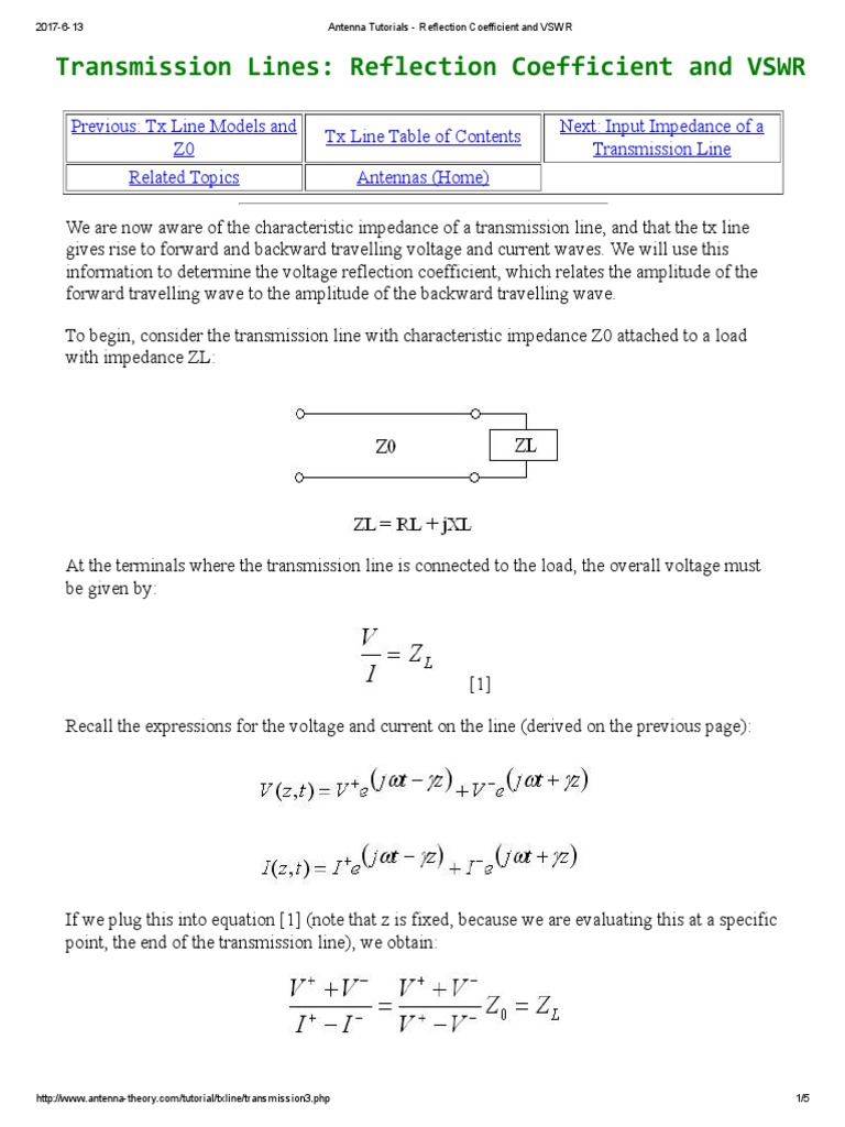 Reflection Coefficient and VSWR: Understanding Standing Waves on Transmission Lines | PDF ...