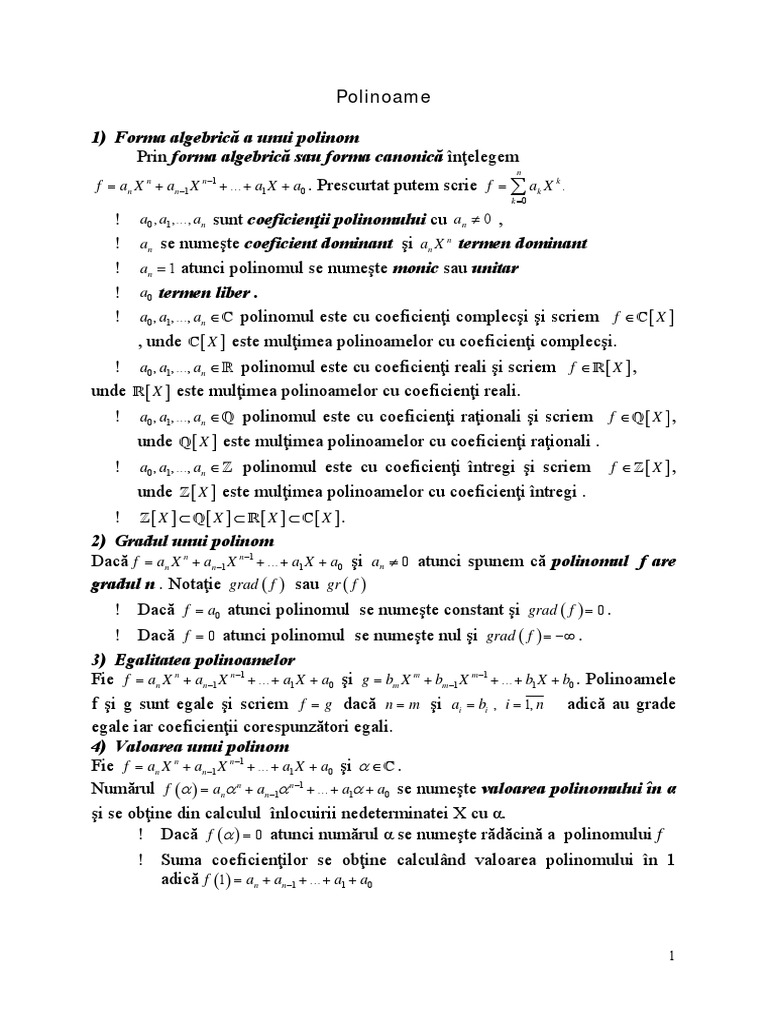 Polinoame Teorie PDF | PDF