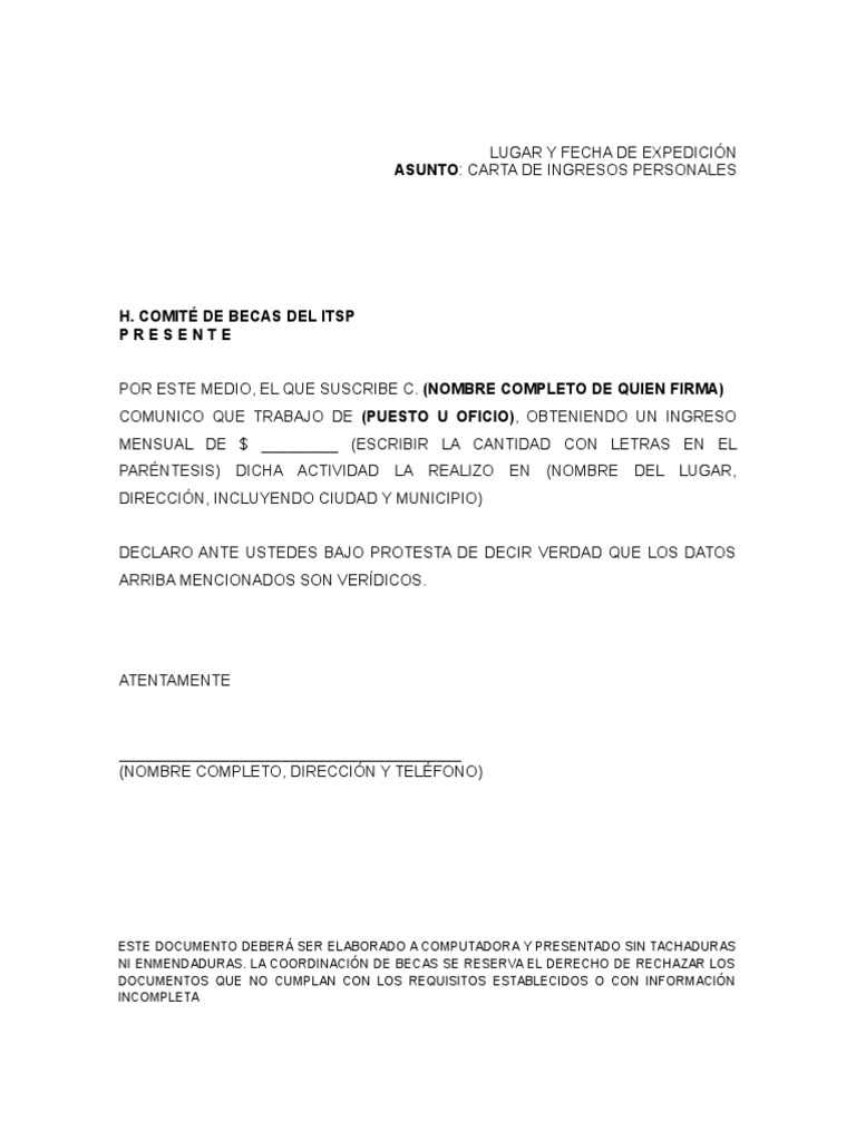 Carta de Ingresos Propios-1 | PDF