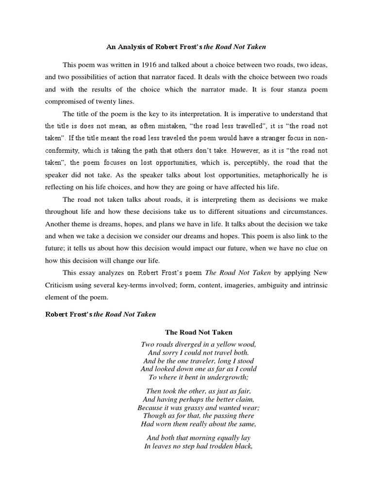 Analysis of Frost's "The Road Not Taken" | PDF | Poetry | Metaphor