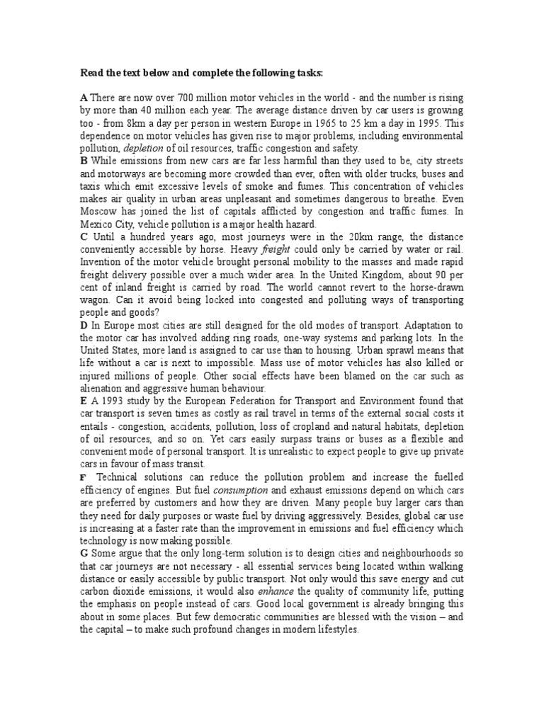 Academic Reading Sample Task | PDF | Car | Public Transport