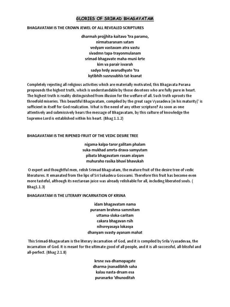Glories of Srimad Bhagavatam | PDF | Bhagavata Purana | Krishna