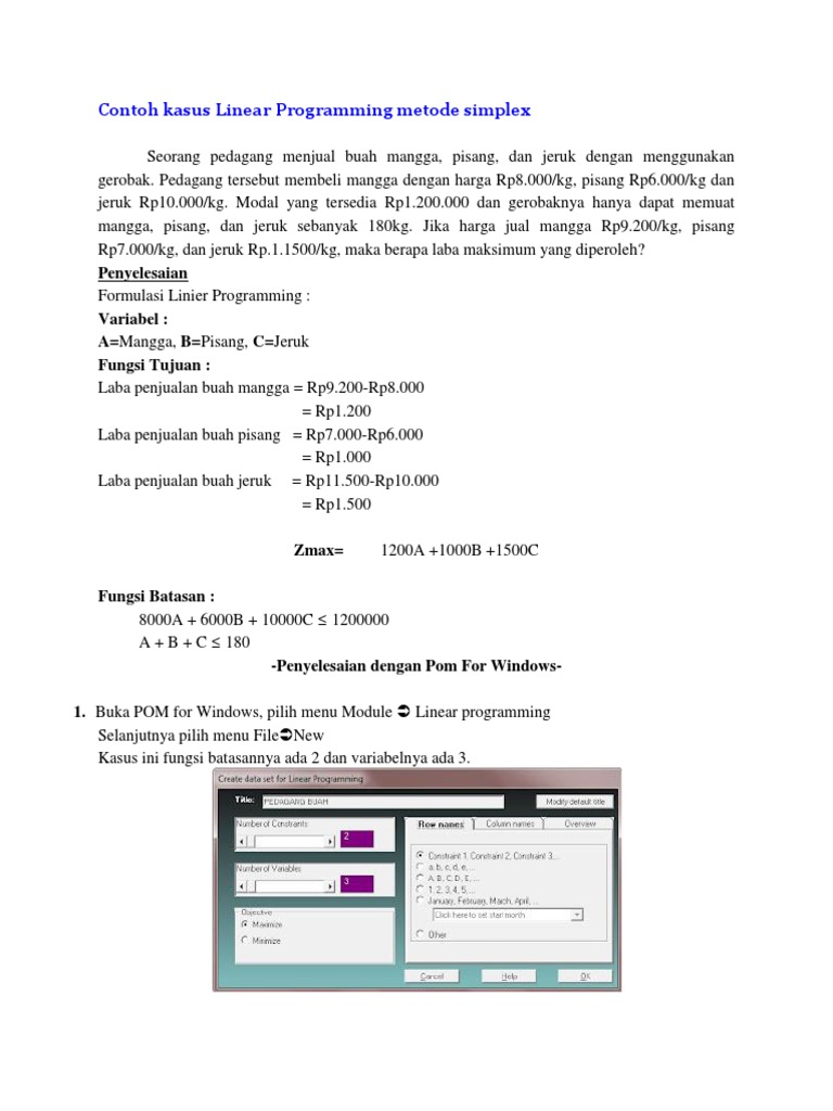 Contoh Kasus Linear Programming Metode Simplex | PDF