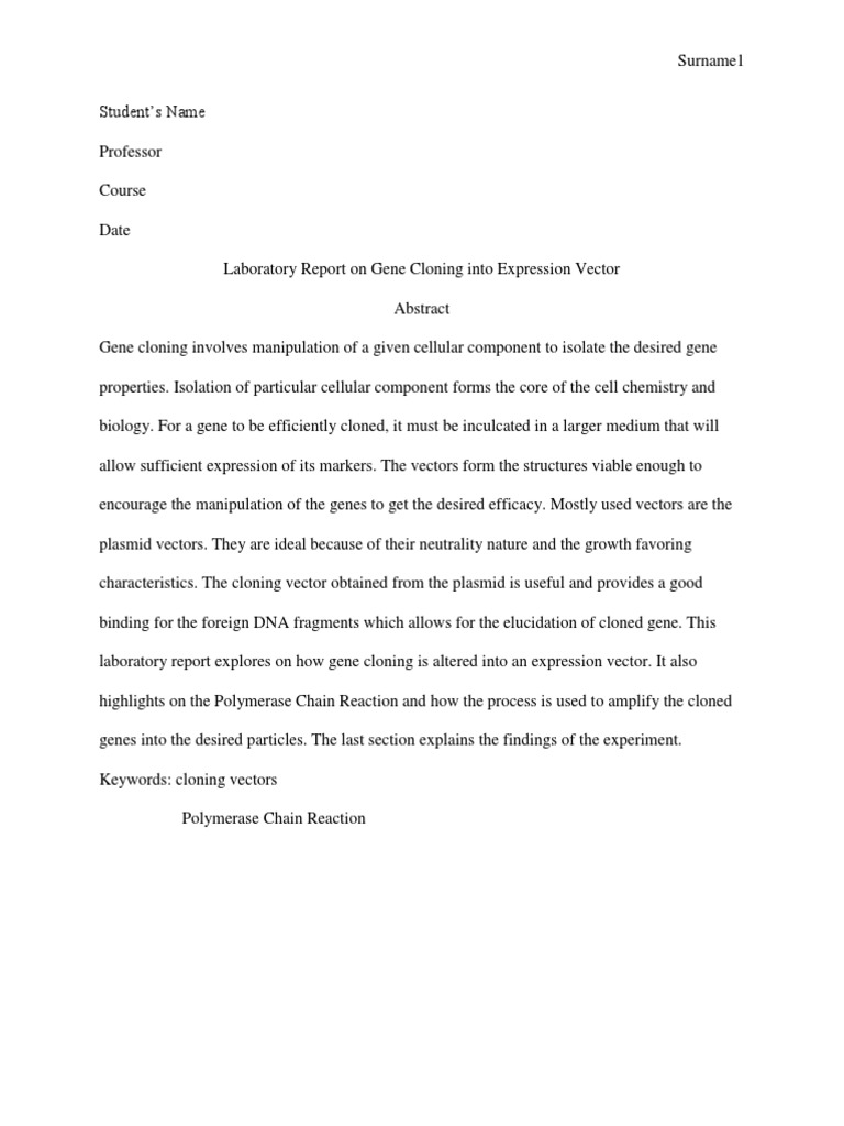 Lab Report On Gene Cloning and Vector Expression | PDF | Molecular ...