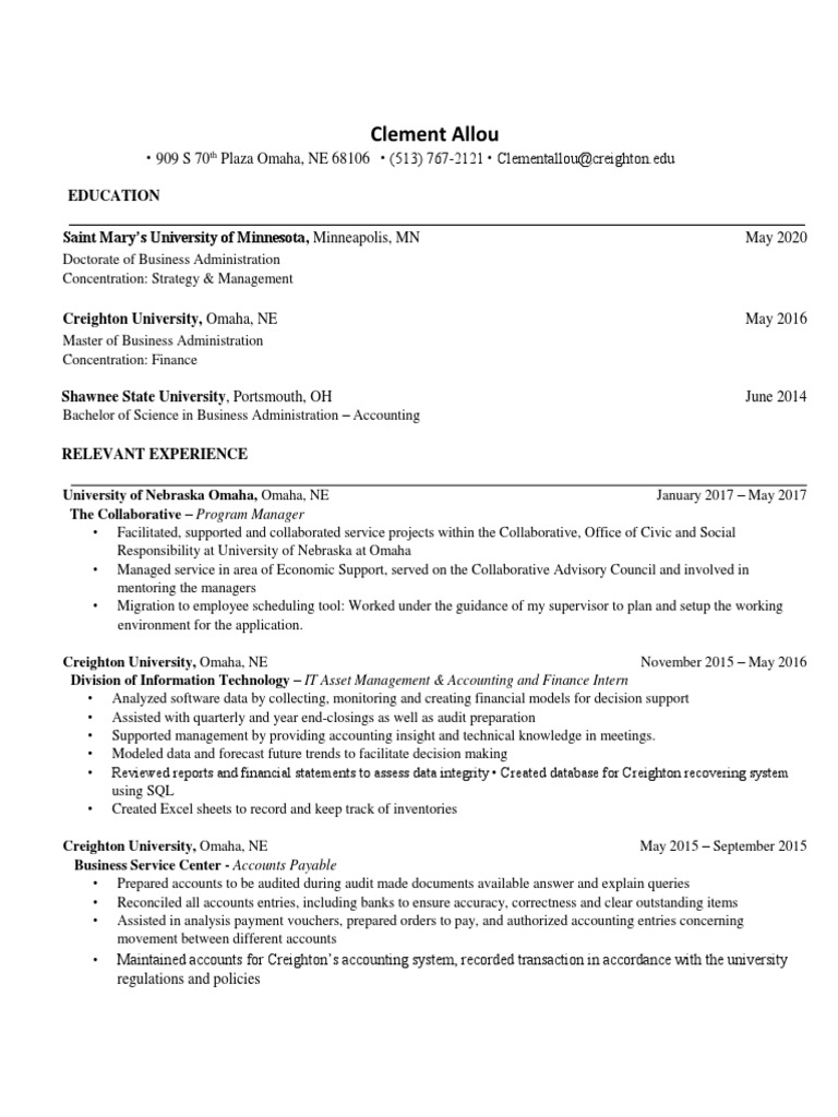 June - Resume | PDF | Master Of Business Administration | Accounting