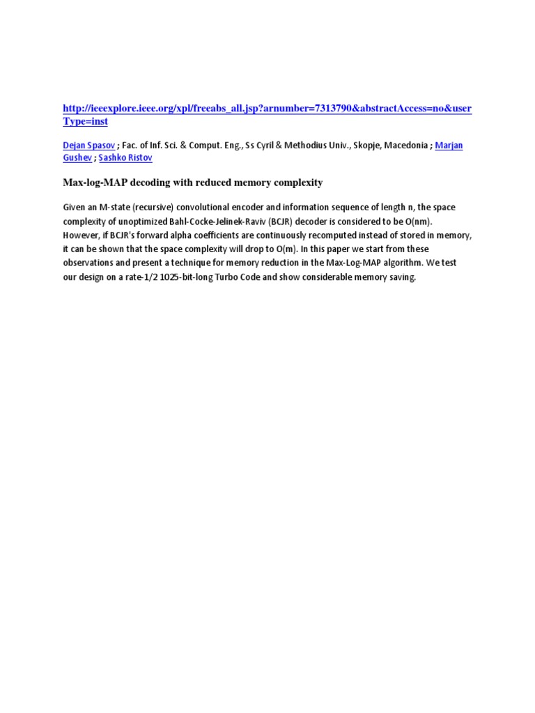 Type Inst Max Log Map Decoding With Reduced Memory Complexity Pdf Discrete Mathematics 4268