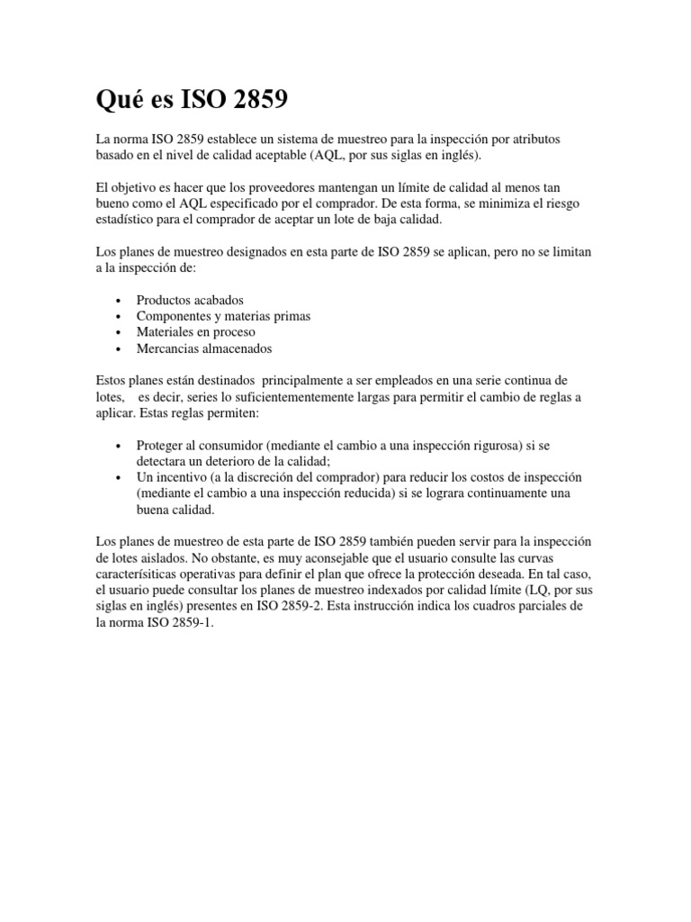 Qué Es ISO 2859 | PDF | Muestreo (Estadísticas) | Calidad (comercial)