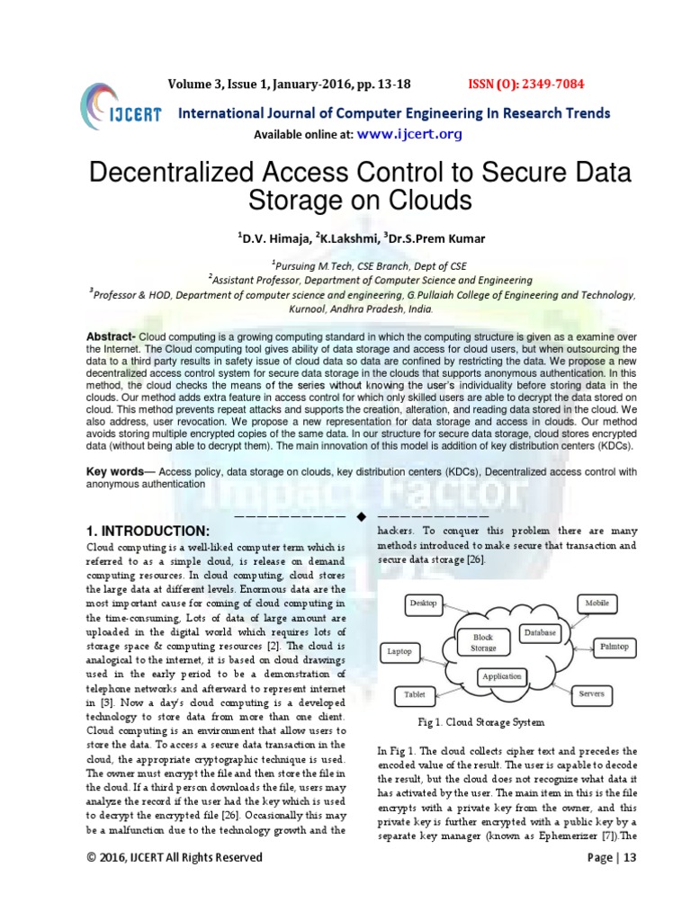 Decentralized Access Control To Secure Data Storage On Clouds | PDF | Key (Cryptography ...