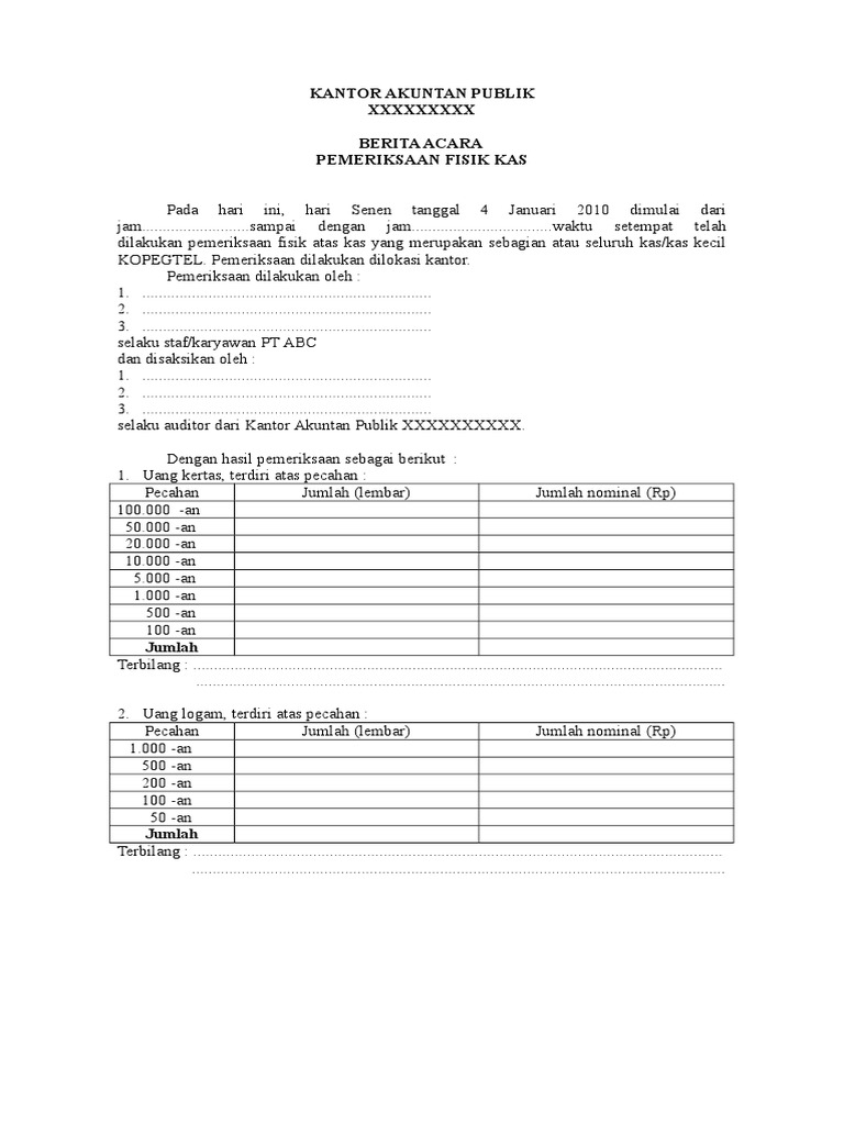 Berita Acara Kas Opname | PDF