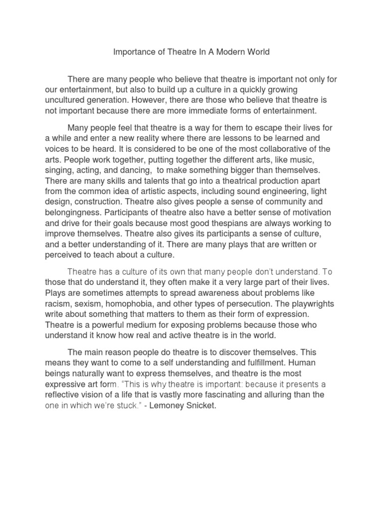Importance of Theatre in A Modern World | PDF | Art
