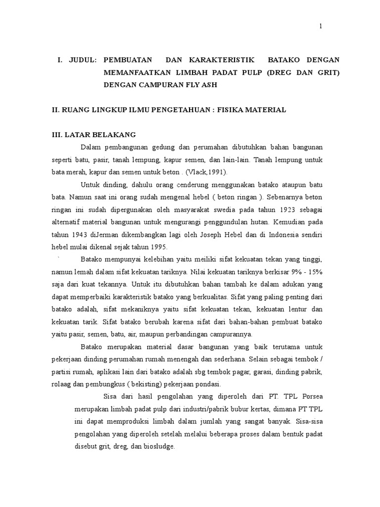 Pembuatan dan Karakteristik Batako Dengan Limbah Padat Pulp dan Fly Ash | PDF