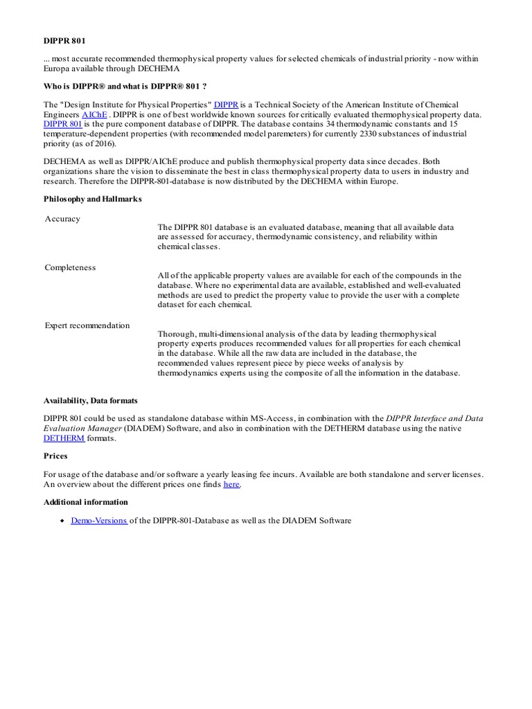 Dippr 801 | PDF | Chemical Substances | Databases