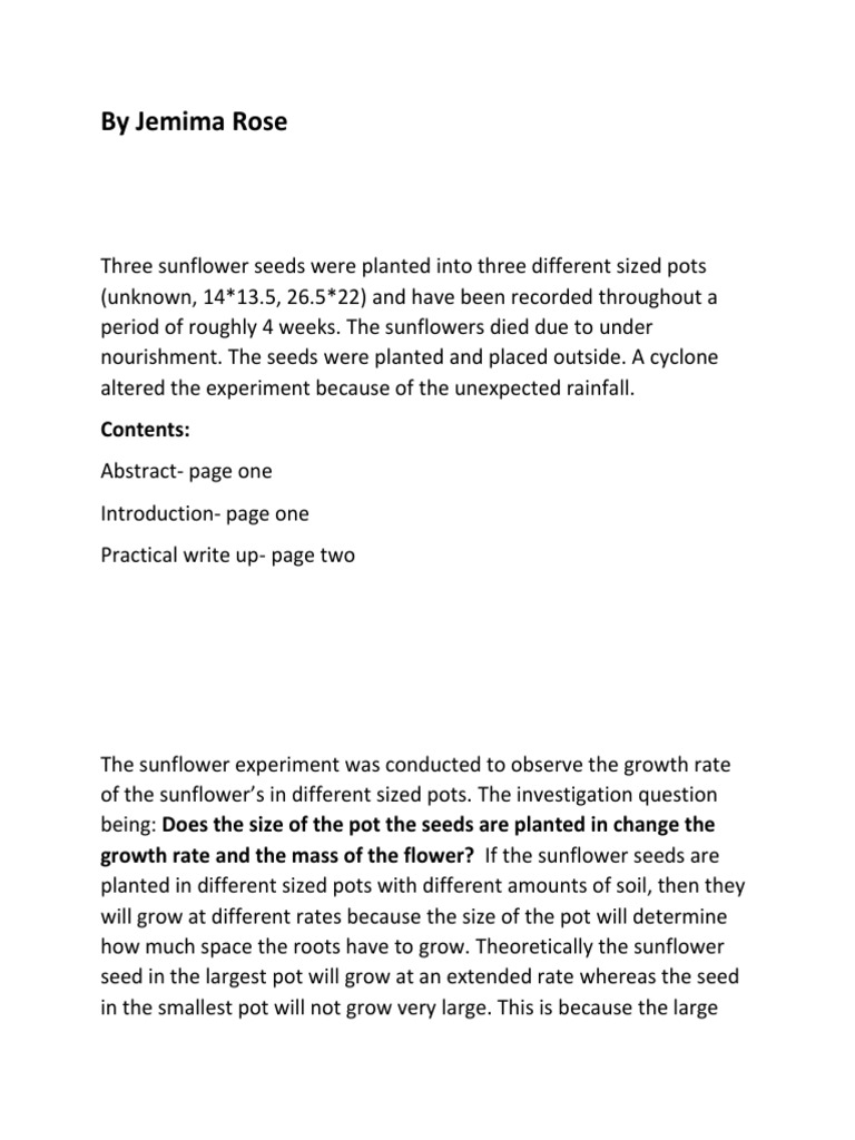 Sunflower Experiment Report | PDF | Seed | Plants